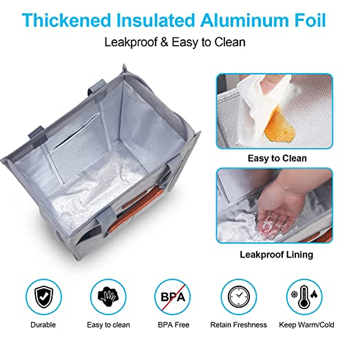 Lacdo Lunch Bag for Women Men Insulated Lunch Tote Bags Waterproof Reusable Lunch Box Soft Cooler with Pockets for Work Travel Picnic, Gray