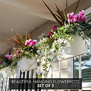 Beautiful Hanging Flower Pots for Outside Railing Or Fence - Stylish Set of 3 Outdoor Planters For Any Balcony, Porch or Deck - Window Planter Boxes Are Perfect to Grow Fresh Herbs & Flowers at Home