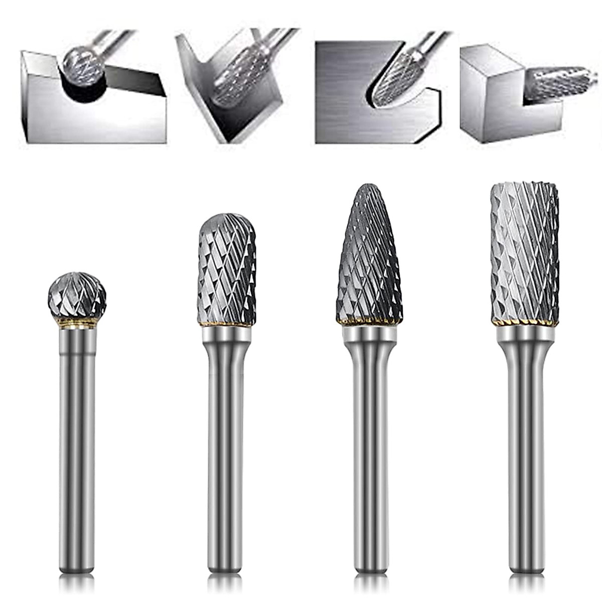 Carbide Burr Set, 1/4" Shank Die Grinder Bits, Tungsten Rotary Tool Bits Double Cut Rasp Files for Metal Weld Wood Stone Concrete Grinding Deburring Trimming Polishing Cutting, 8-pc in Sturdy Case