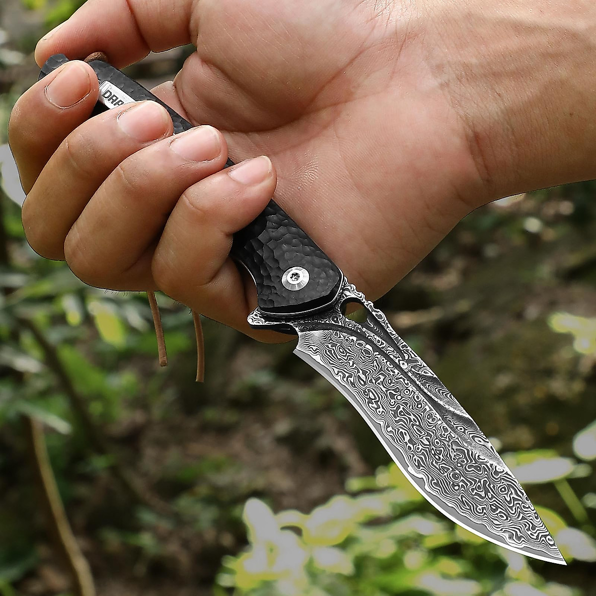 DRACHENADER Damascus Pocket Knife for Men, with Leather Sheath/Clip, 67-Layer Damascus Steel Pocket Knife Handmade Quick Release- Vg10 Steel Core Ebony Handle, Ideal Gift, Black