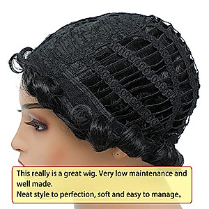 Yussay Short Finger Wave Wig Curly Natural Black Cute Nuna Wig Real Retro African Black Wigs for Mommy Wig Curly Short Synthetic Wig Looks Natural