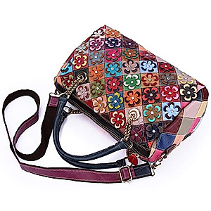 Segater® Women’s Multicolor Floral Boston Bag Genuine Leather Hobo Purses Colorful 3D Splicing Shoulder Bag Ladies Crossbody Bags