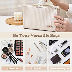 GMELOV Small Compact Large Capacity Makeup Bag Cute Aesthetic Cosmetic Bags for Travel Essentials Organizer Waterproof Soft Leather Makeup Bag Zipper Pouch Portable Toiletry Bag for Women