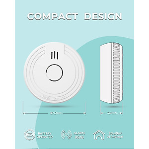 Ecoey Smoke Alarm Fire Detector, Battery Included Photoelectric Smoke Detector with Test Button and Low Battery Signal, Small Fire Alarm for Home, Bedroom FJ136GB, 6 Packs