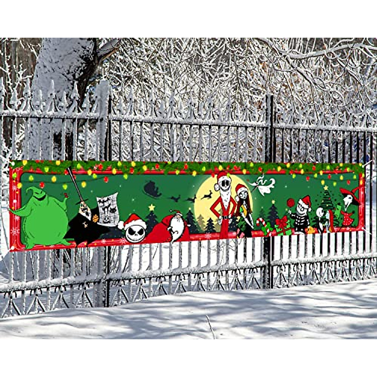 Nightmare Before Christmas Decorations Jack Skellington Yard Sign Jack and Sally Xmas Banner Decorations for Winter Holiday Indoor Outside Front Door Party Supplies