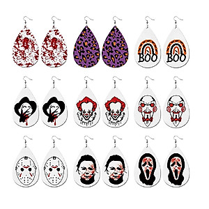 Halloween Earrings Faux Leather Earrings For Women Teardrop Drop Dangle Earrings Bulk Pumpkin Ghost Skull Earrings Halloween Gifts For Adult -style 1