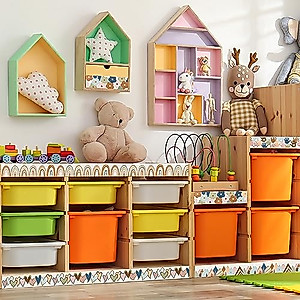 AnyDesign 60Pcs Boho Morandi Bulletin Board Borders with 100Pcs Glue Points 5 Design Heart Rainbow Handprint Die-Cut Trim Borders Classroom Borders for School Classroom Office Chalkboard Decorations