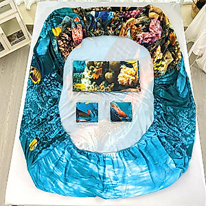 CVHOUSE Sea Turtle Fitted Sheet,Ocean Bed Sheet Set Twin Size,Turtle Bedding Set for Boys Kids Girls,1 Flat Sheet & 1 Fitted Sheet with 2 Pillow Cases - 4 Piece