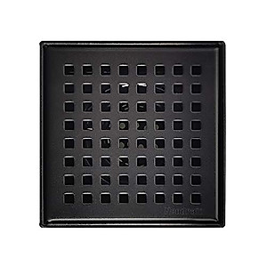 Neodrain 4-Inch Square Shower Drain with Removable Quadrato Pattern Grate,Brushed 304 Stainless Steel Square Drain, with Watermark&CUPC Certified, Hair Strainer,Black