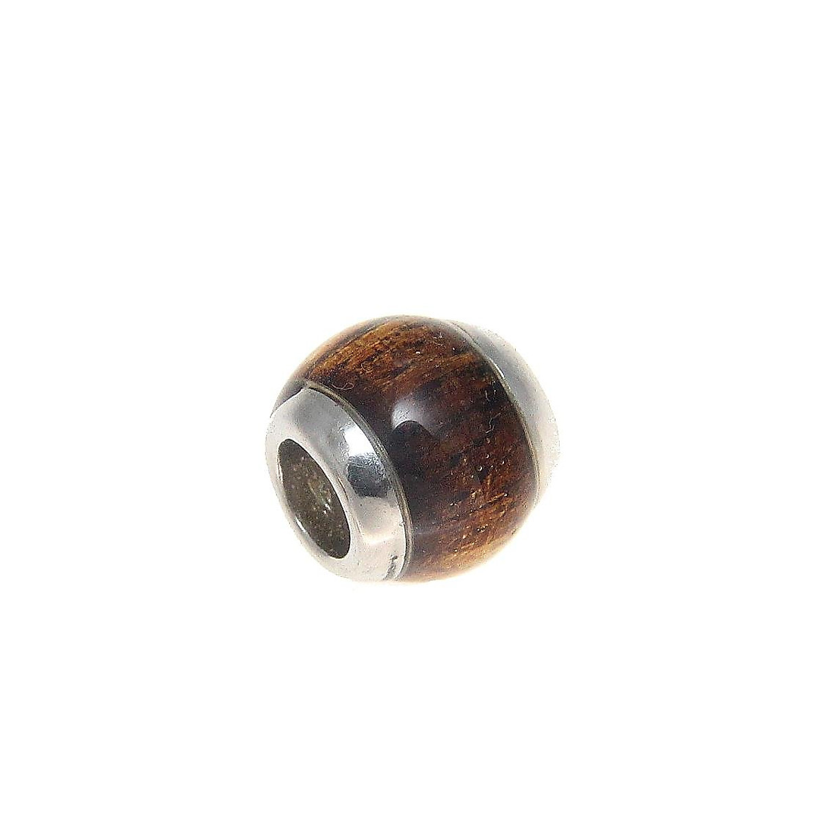 Arthur's Jewelry Genuine inlay Hawaiian koa wood barrel bead slide charm pendant 925 sterling silver 9.3mm