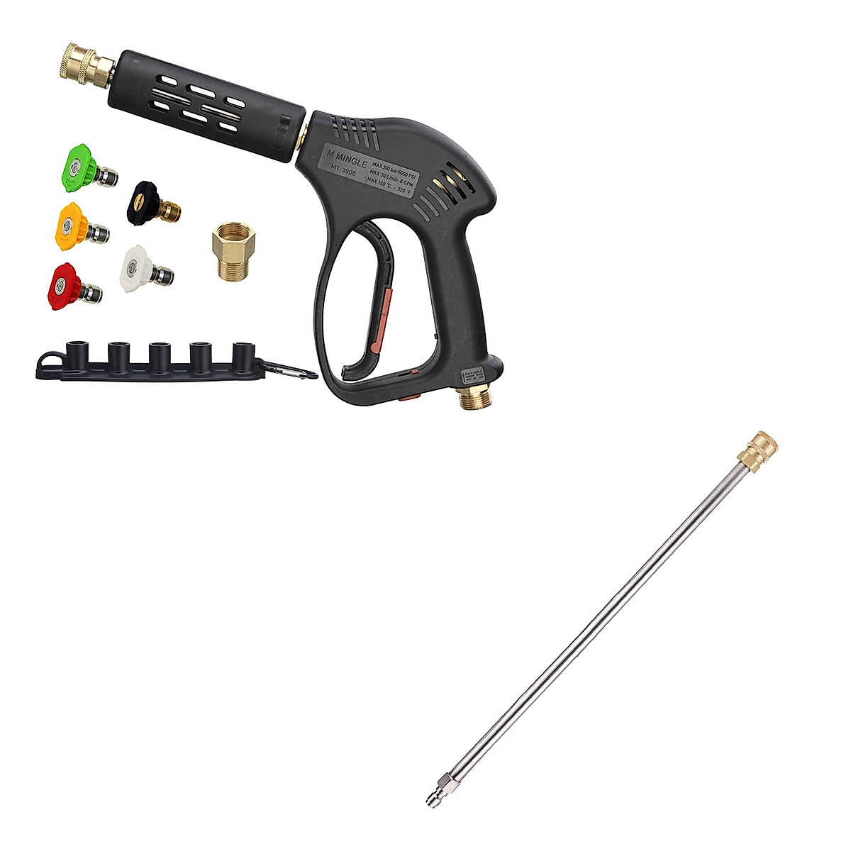 M MINGLE Short High Pressure Washer Gun for Hot and Cold Water, 17 Inch Pressure Washer Extension Wand