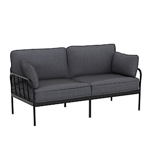 Rustic Faux Leather Loveseat Sofa Couch,Sleeper Sofa Bed for Small Living Spaces Bedroom Guest Room Apartment w/Metal Frame and Comfortable Cushions,Small Love Seats Couch,Easy Assembly (Black)