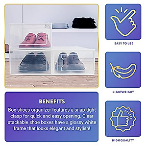 APQ 12 Pack Shoe Organizer Boxes 13.9" x 15.3" x 6.9", Ventilated Clear Shoe Box Organizer, Durable Plastic Shoes Organizer, Roomy and Stackable Shoe Boxes Set of 12, Easy to Open Shoe Storage Box