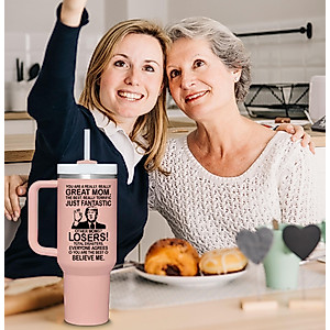 DOUBLECHILD Mothers Day Gifts for Mom from Daughter, Son, Kids - Great Mothers Day Tumbler - Ideas Presents for Mom on Birthday, Xmas - Insulate Stainless Steel Tumbler 20oz, Pink 40oz with Handle