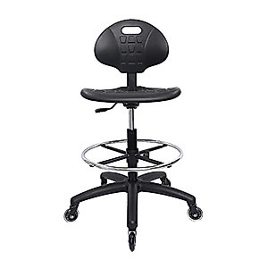 CHAIR MASTER (Tall Bench Stool, Rubber Roller Blade Stye Casters) Easy to Clean! Ergonomic Polyurethane Drafting Stool. Seat Height Range 24"-34". Home Office Lab Workstation.