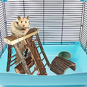 Hamiledyi Wooden Hamster Climbing Toy Guinea Pigs Activity Perch Platform Steps Stairs Gerbil Hanging Chew Tunnel Tube with Apple Wood Bridge