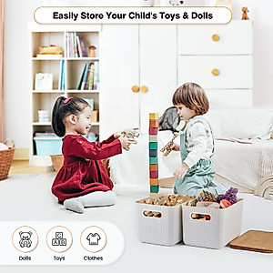 4 Packs Storage Bins with Bamboo Lids - Plastic Storage Containers with Lids Stackable Storage Box: Storage Baskets for Organizing Desktop Closet Playroom Classroom Office, White