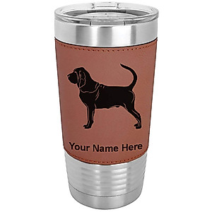 LaserGram 20oz Vacuum Insulated Tumbler Mug, Bloodhound Dog, Personalized Engraving Included (Faux Leather, Dark Brown)