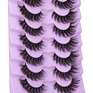 JIMIRE Mink Lashes Fluffy Cat Eye False Eyelashes Volume Wispy Fox Eye Full 17MM Thick Fake Lashes Look Like Eyelash Extensions Pestañas7 Pairs Pack