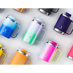 Meoky 14oz Insulated Coffee Mug with Lid and Handle, 100% Leak Proof Stainless Steel Coffee Cup with Tritan Lid, Double Wall Vacuum Coffee Tumbler with Handle (Peach)