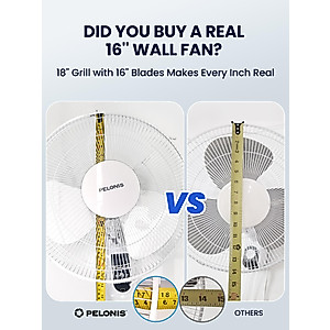 PELONIS 16’’ Wall Mount Fan with 3 Speed Settings Oscillating Household Wall Mounted Fan with Adjustable Tilt High Velocity for Garage Patios Bedroom, 2 Packs White