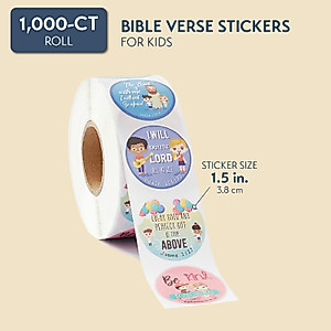 Juvale 1000 Pieces Christian Stickers, Bible Verse Stickers for Kids, Easter, School, Religious Sticker Roll, 10 Designs, James 1:17, Psalm 104:33, Ephesians 4:32 (1.5 in)