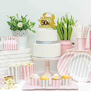 Fisherman Happy 50th Birthday Cake Topper - Fishing 50th Birthday Cake Decor Supplies - Fishing Enthusiasts 50th Birthday Party Decorations - Gold Glitter (50th)