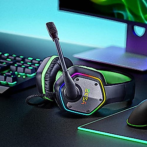 EKSA E1000 Gaming Headset, Computer Headphones with Noise Canceling Mic & RGB Light, Compatible with PC, PS4, PS5, Laptop