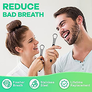 Ansevo Stainless Steel Tongue Scraper, Adult and Kid Tongue Scraper, Oral Tongue Cleaner Scrapers Tool, Portable Reusable Tongue Scraper, Reduce Bad Breath, Fresher Breath in Seconds,Black