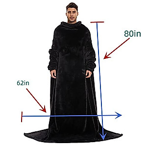 TITIZLK Wearable Blanket Adult, Super Soft Faux Fur Throw Blanket, 61x80, with a Foot Pocket, Large, Blanket with Sleeves, (Black, 62x80)