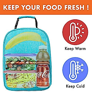 OPUX Insulated Lunch Box for Girls Boys, Leakproof Lunch Bag for Kids Teens, Reusable Lunch Pail Cooler Tote for Work Women Men Adults, Back to School Gift, Backpack Shape Lunchbox, Teal Blue