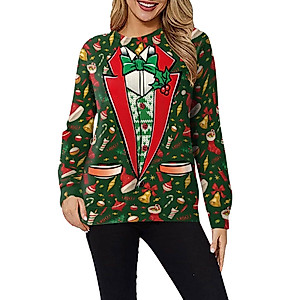 BLUBUKLKUN clip coupon deals Ugly Christmas Sweatshirt for Women Long Sleeve 3D Printed Christmas Print Crew Neck Sweatshirt Top Bohemian (AG, S)