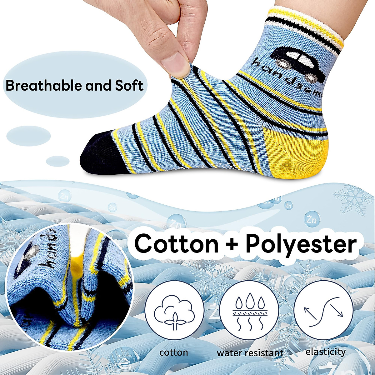 Tphon Non Slip Kids Toddler Socks with Gripper 12 Pairs Anti Skid Boys Girls Socks for Baby Socks for 1-3 Year Children