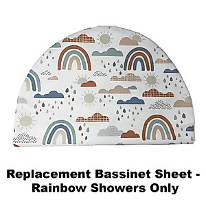 F-Price Replacement Sheet for Fisher-Price Soothing View Bassinet - GPN07 ~ Replacement Bassinet Sheet ~ Rainbow Showers, Peach, White. Blue