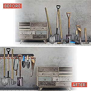 MOHOO 64 Inch Adjustable Tool Hanger Wall Holder for Garden Tools, Wall Mount Tool Organizer, Garage Tool Rack, Heavy Duty Shovel Hanger with 4 Rails 16 Hooks