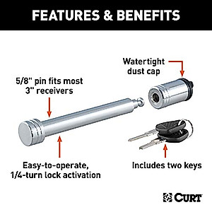 CURT 23025 Trailer Hitch Lock, 5/8-Inch Pin Diameter, Fits 3-Inch Receiver
