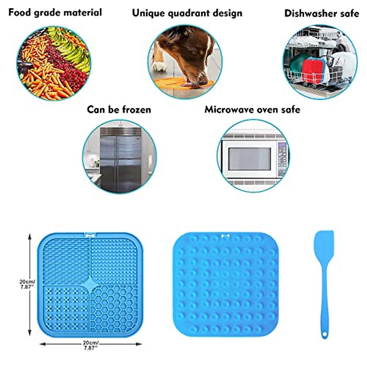 Licking Mat for Dogs & Cats 2 Pack, Slow Feeder Lick Pat with Non-Slip Design, Feeding Mat Anxiety Relief with Suction Cups for Butter Food Yogurt Peanut, Pets Bathing Grooming Training Calming Mat