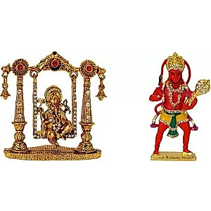 Metal Lord Ganesha On Swing Jhula Statue God Ganesh Lord Hanuman Bajrang Bali for Car Dashboard & Gift Decorative Showpiece 7 cm Pack of 2 Pcs