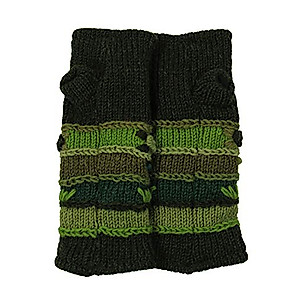 RW Hand Knit 100% Wool Fleece Lined Hand Warmer/Glove (Olive Green)