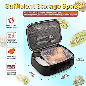 Hairao Boys Lunch Box Leather Lunch Box, Kids Lunch Bags Waterproof Thermal Insulated Cooler Bag Toy Bag for Boys Girls Kids Toddlers Teens school gift