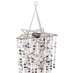Wind & Weather 12-Inch Diameter by 29.5-Inch High Star-Shaped Mirrored Outdoor Chandelier with Solar Lights Powered by Discreet Solar Panel in Top with 9-Inch Long Hanging Chain Included