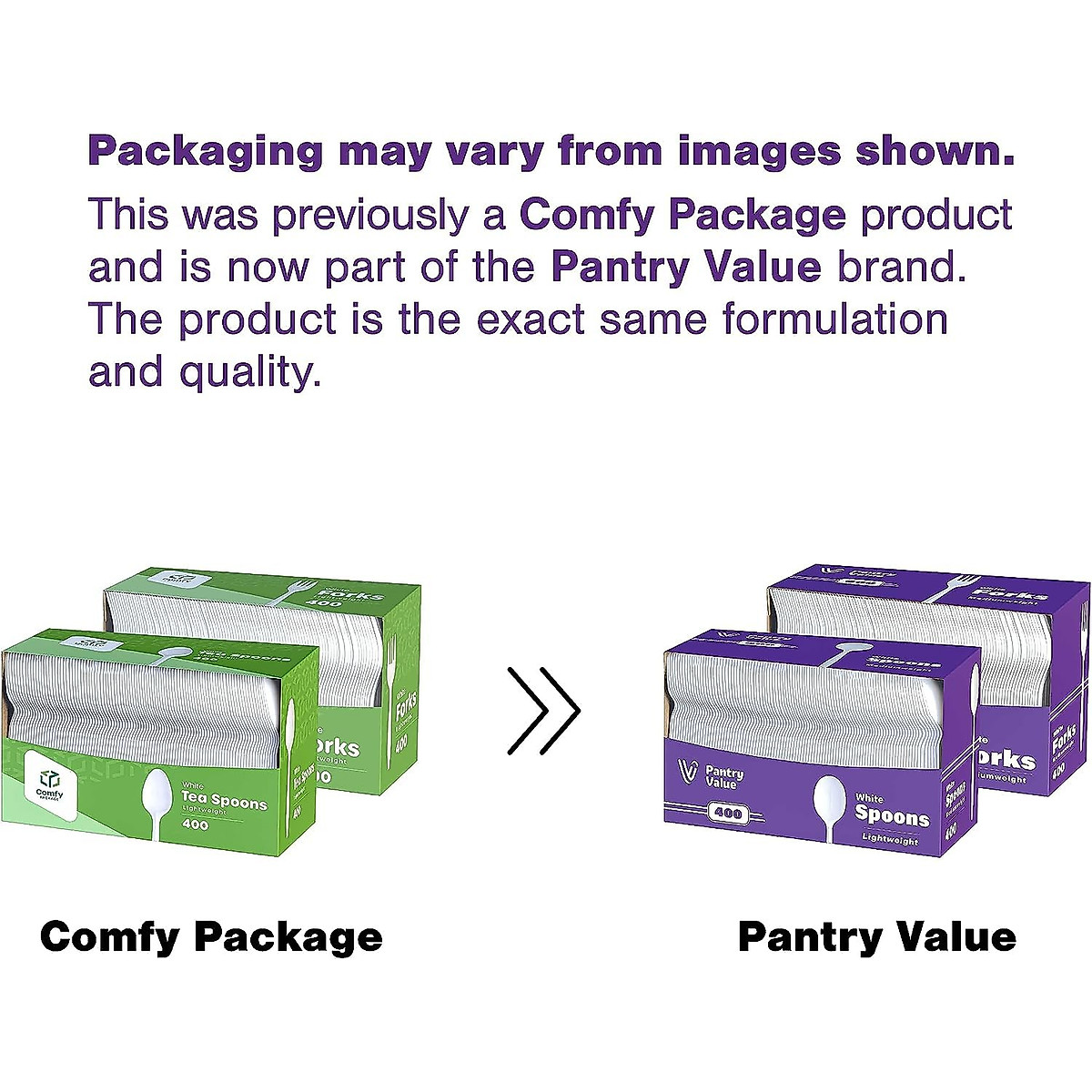 Pantry Value [400 Count] Lightweight White Plastic Tea Spoons - Disposable Cutlery for Parties, Events, and Dinner (Formerly Comfy Package)