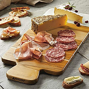 Anolon Pantryware Teak Wood and Marble Cutting Board / Teak Wood and Marble Serving Board - 9.5 Inch, Brown