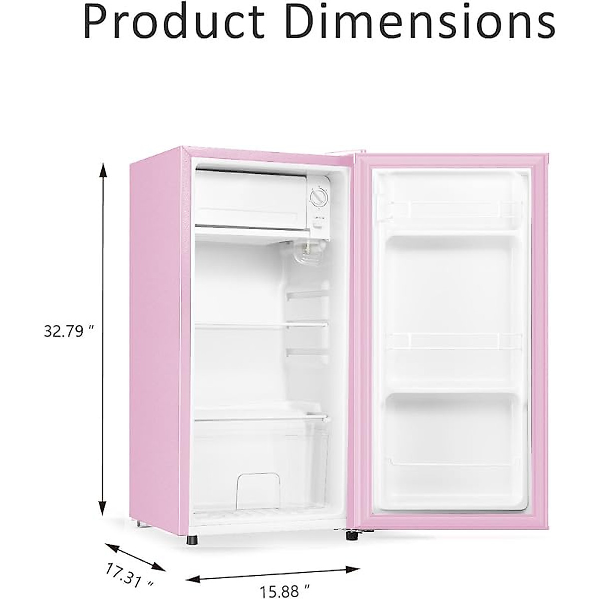 Seaoola Mini Fridge with Freezer, Single Door 3.1 Cu.Ft, Compact Mini Refrigerator, LED Light, Adjustable Thermostat, Removable Glass Shelves, Small Refrigerator for Dorm/Office/Bedroom(Pink)