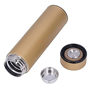 Thermal Cup, Leakproof Multipurpose Stainless Steel Travel Mug Portable Stable Bottom 500ml / 17oz Keep Cold with Detachable Filter for Hiking for Office(No temperature display gold)
