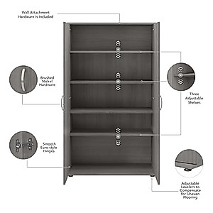 Bush Business Furniture Universal Tall Linen Cabinet with Doors and Shelves, Platinum Gray
