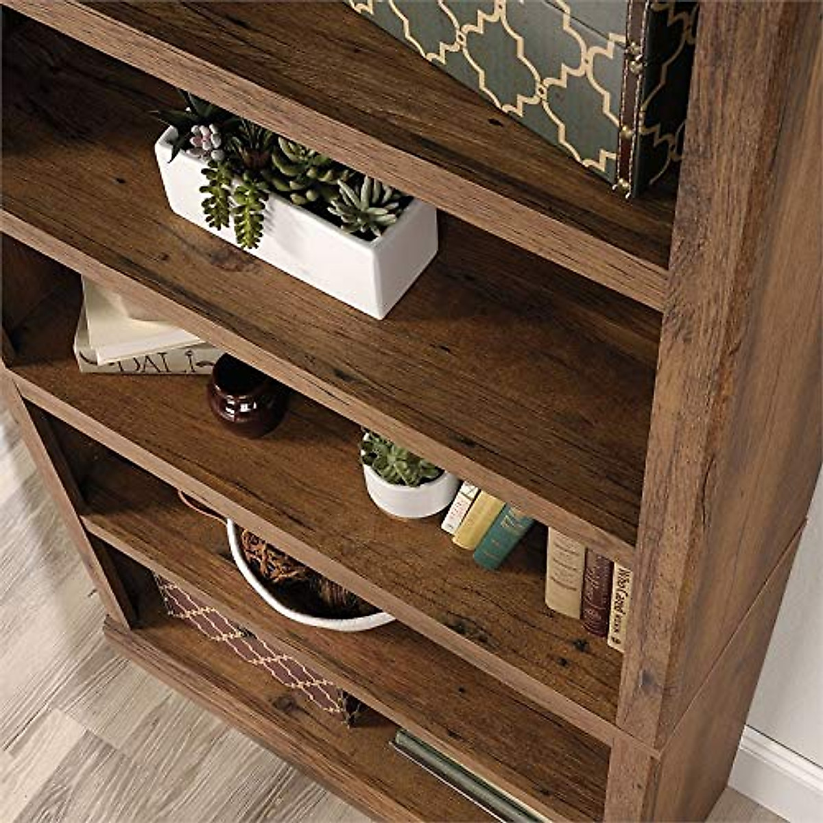 Sauder Misc Storage 5-Shelf Tall Wood Bookcase in Vintage Oak
