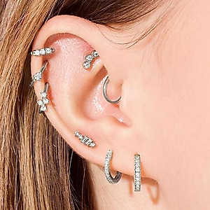 micuco 3 Pairs Small Hoop Earrings Tiny Cartilage Earrings for Women Cubic Zirconia Earrings White Gold Plated Huggie Hoop Ear Piercing Earrings for Men Silver Plated 8mm 10mm 12mm