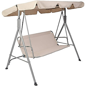 3 Seater Patio Swing Chair Outdoor Canopy Lounge Hammock Garden Bench Beige