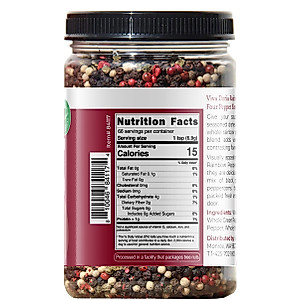Viva Doria Rainbow Blend Peppercorn, Steam Sterilized Whole Black/Green Pepper, Whole Pink/White Pepper, 16 Oz, For Grinder Refills